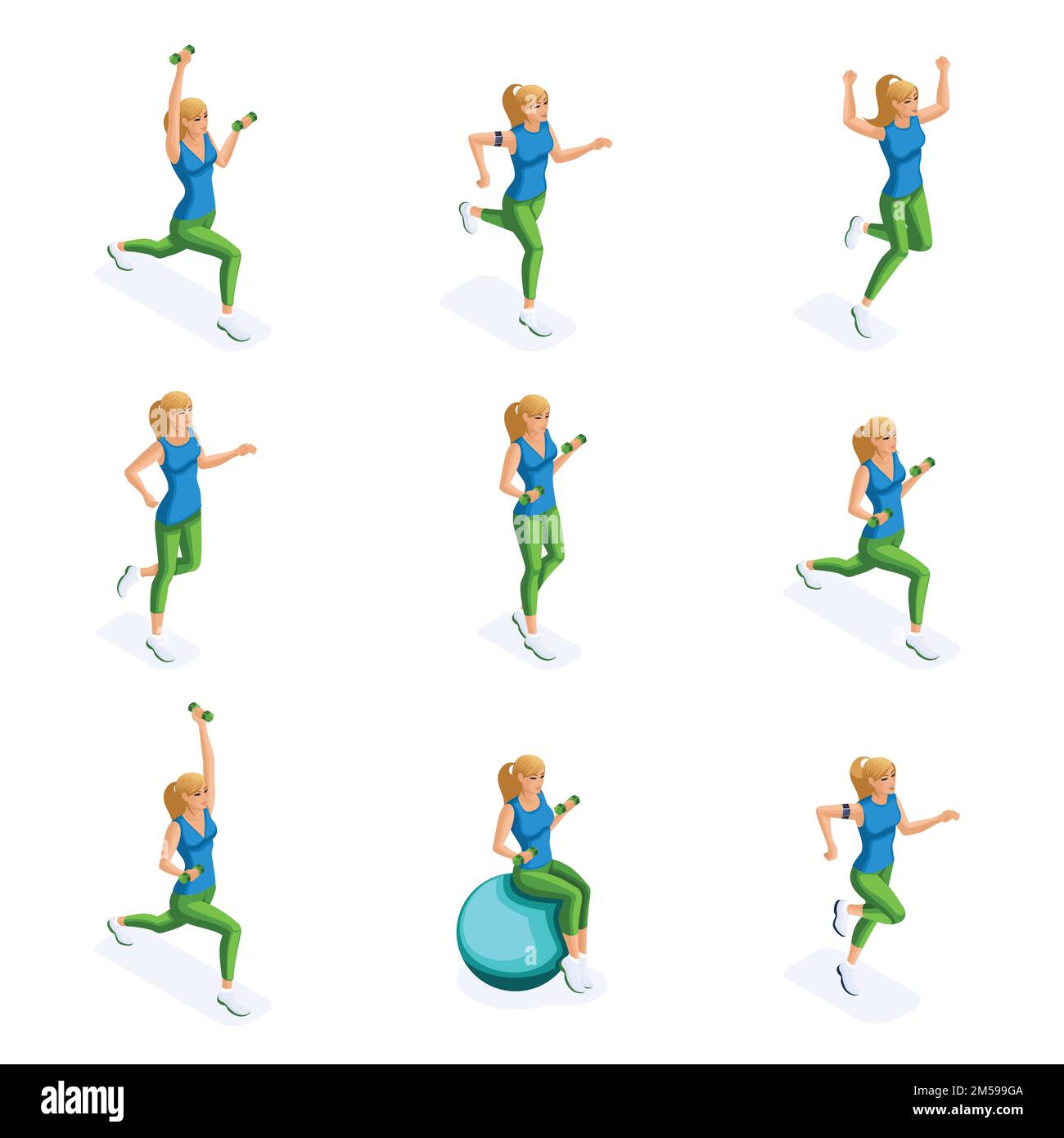 Isometric athlete, healthy lifestyle. Spring image of sportswoman ...