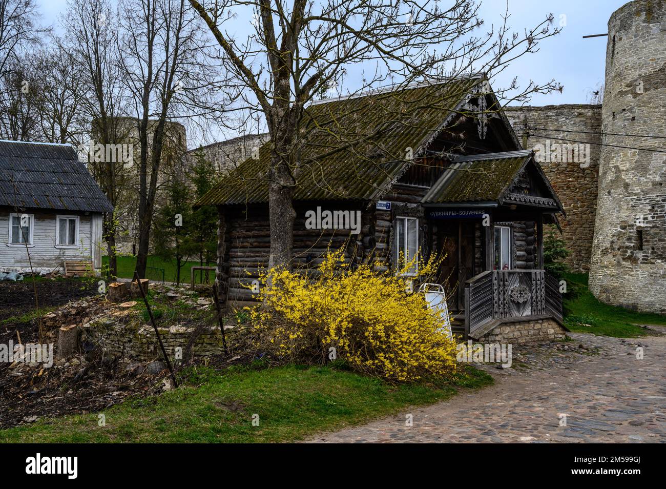 old crumbling house, to a work shop. Old house, souvenir stall Stock ...