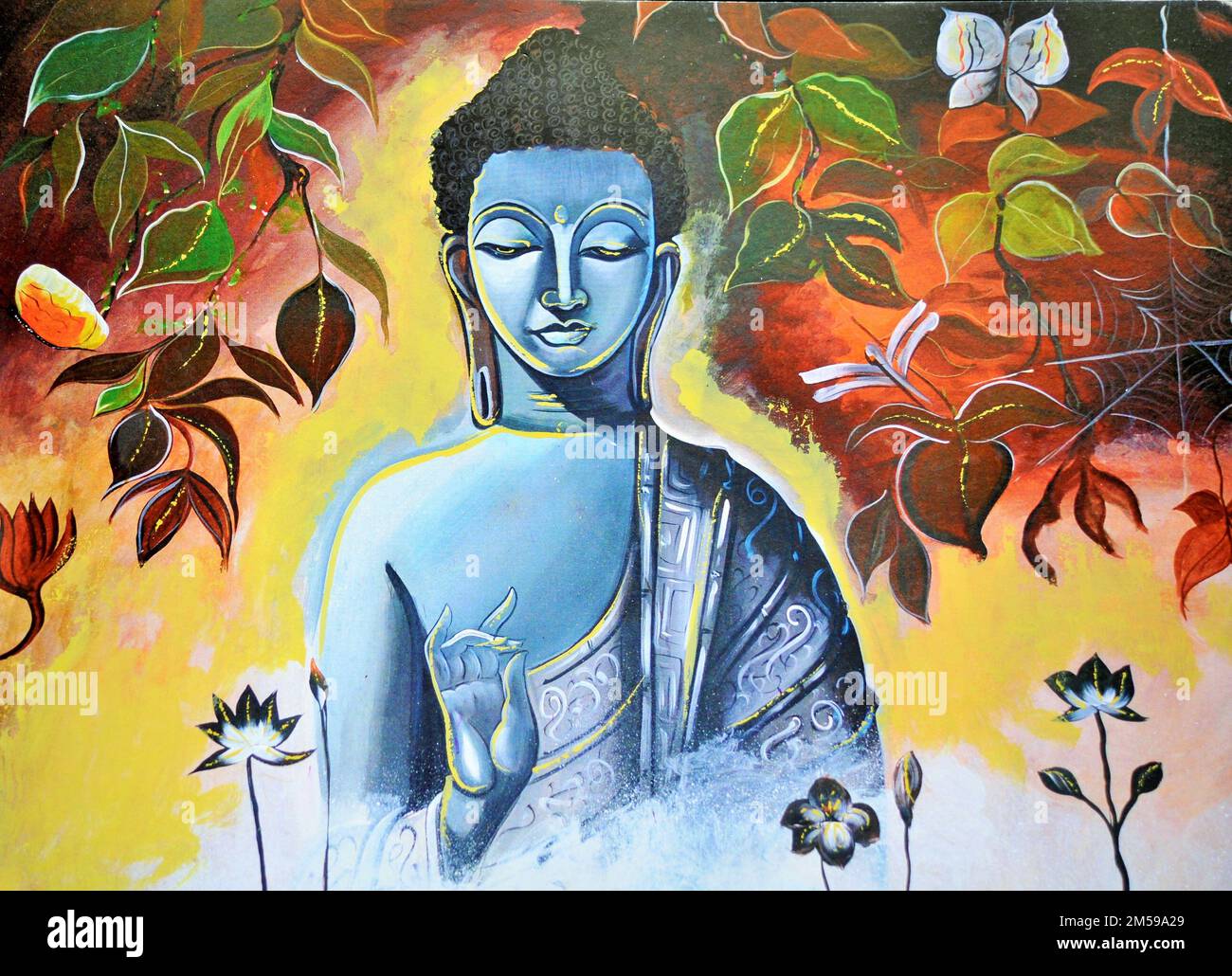 Lord Buddha meditating artwork painting Stock Photo - Alamy