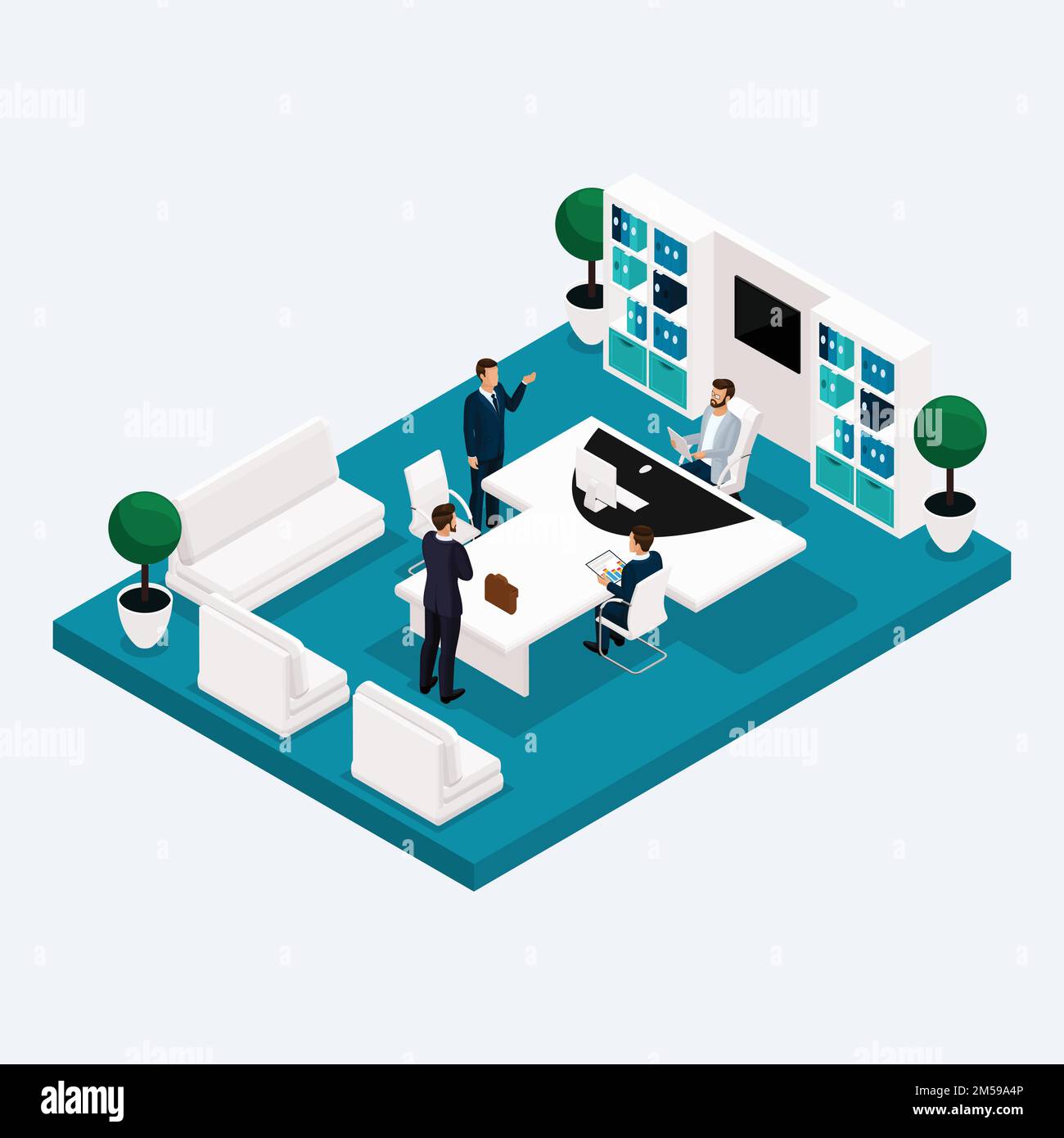 Isometric meeting rooms, a multistoried office workers meeting 3D ...