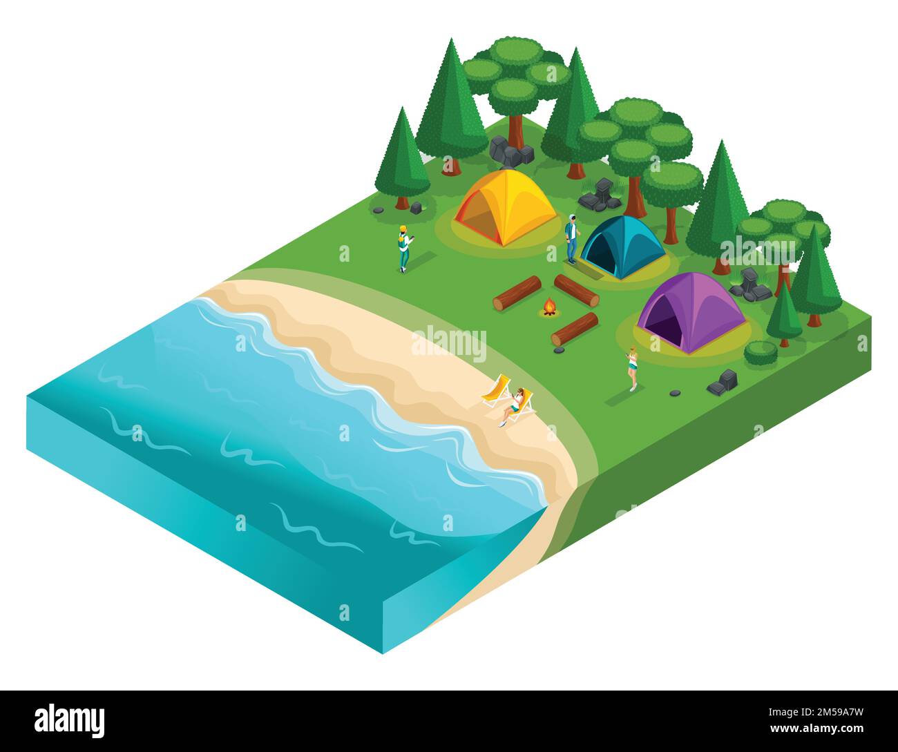 Isometrics of camping, recreation of young people of generation Z on ...