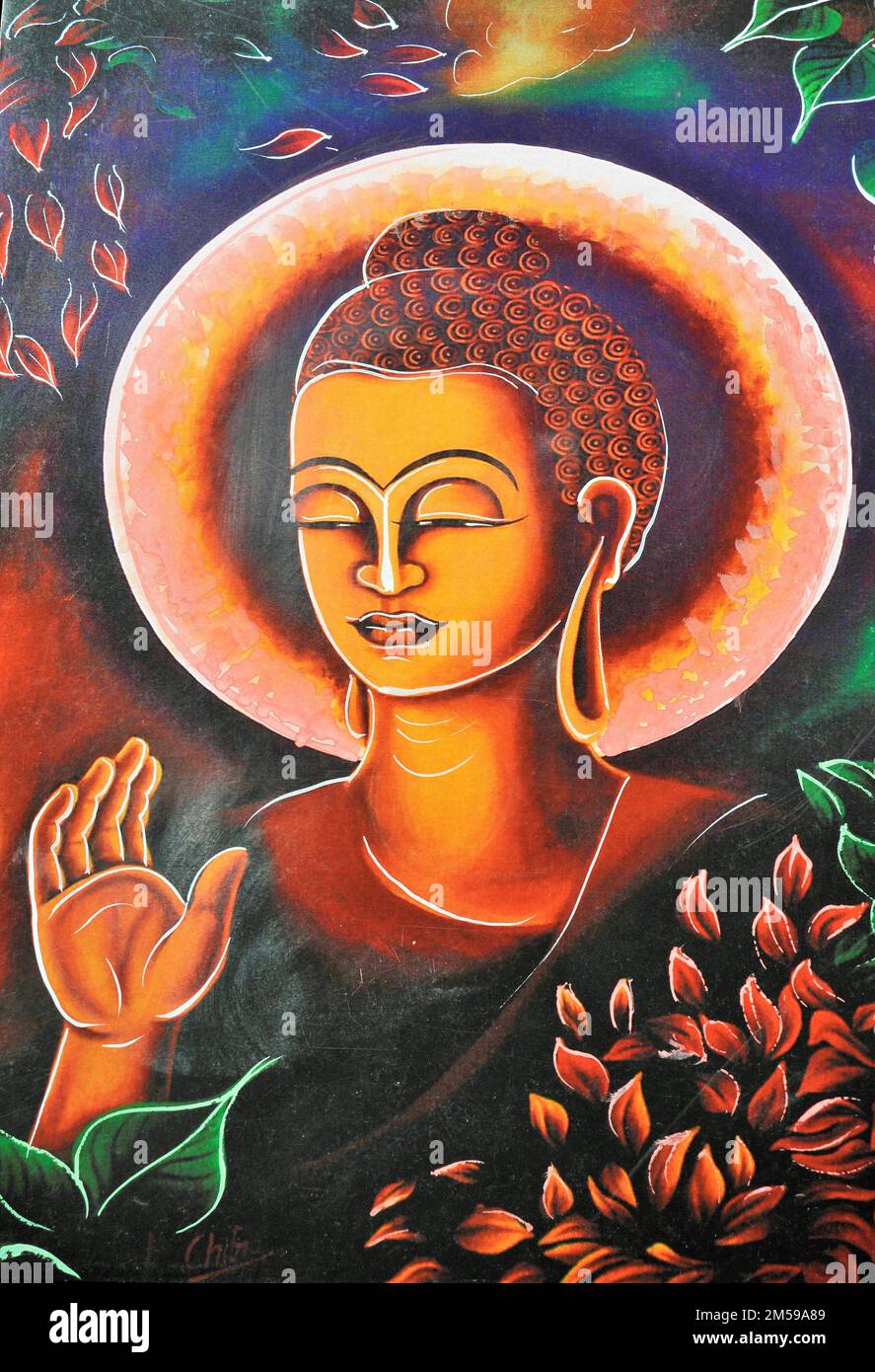 Lord Buddha meditating artwork painting Stock Photo - Alamy