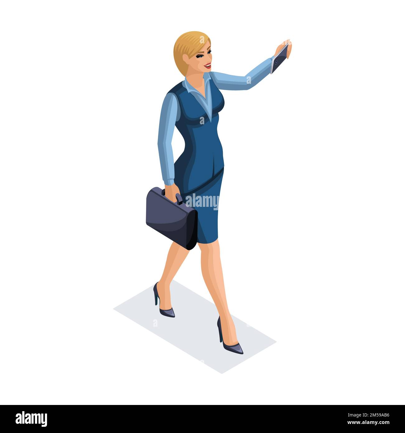 Isometric business woman with gadgets, young entrepreneur, taking ...