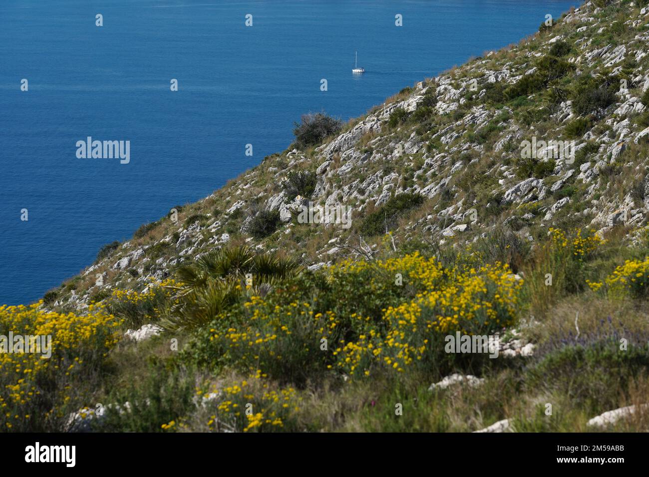 Views of the Montgo mountain between the towns of Denia and Javea in ...