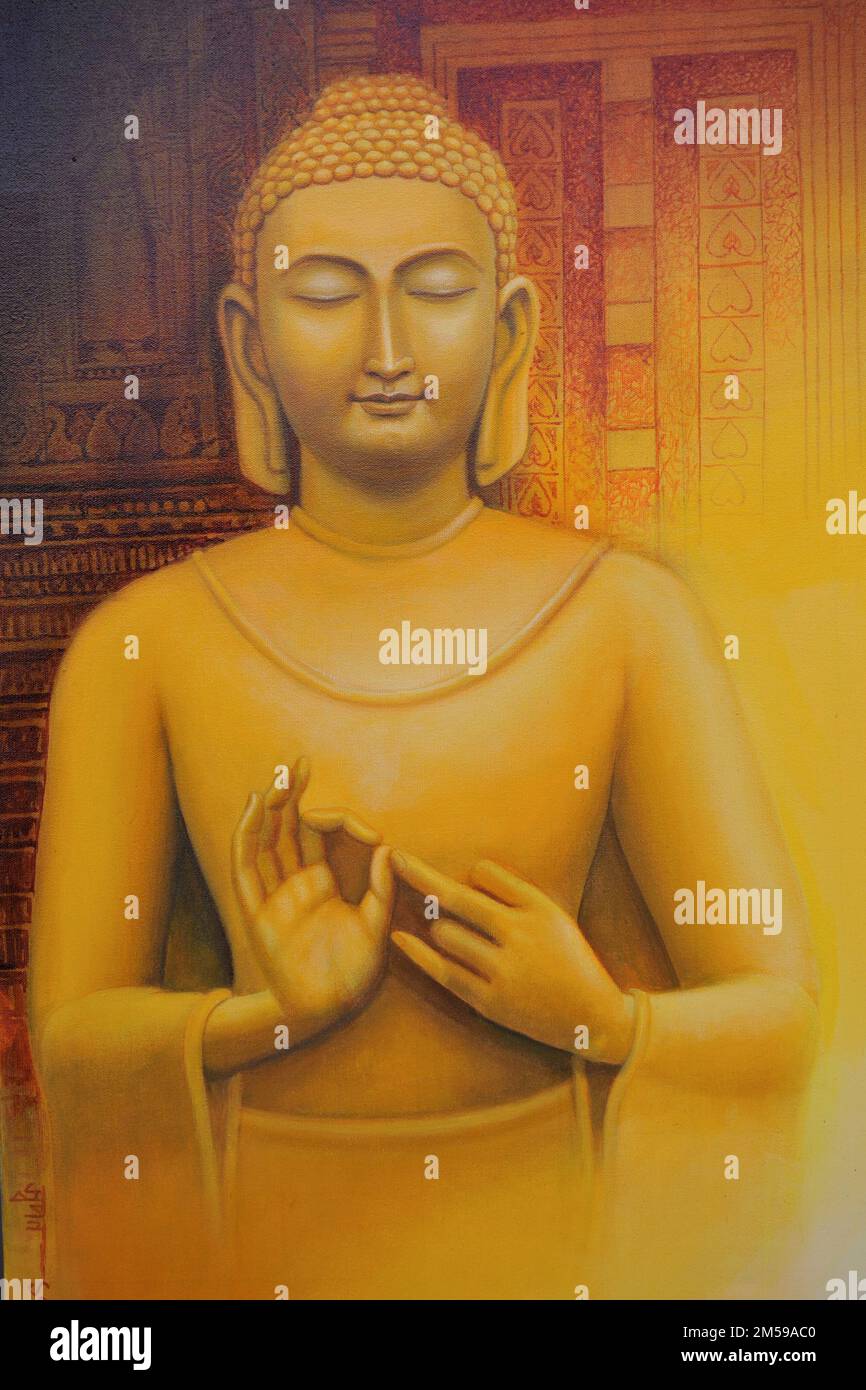 Lord Buddha meditating artwork painting Stock Photo - Alamy
