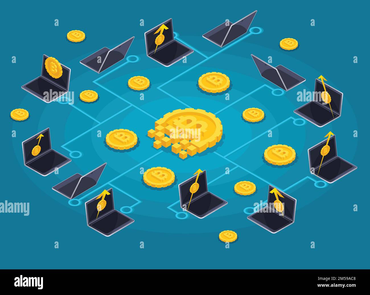 Isometric Concept Of The Blockchain Infographic Concept Cryptocurrency Mining Startup Project