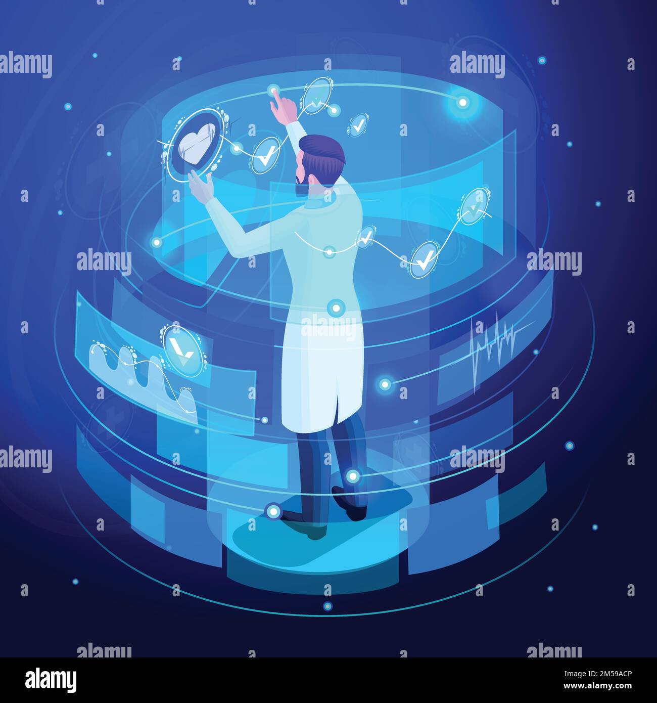 Isometric doctor works on a virtual screen, monitors, set 1, remote ...