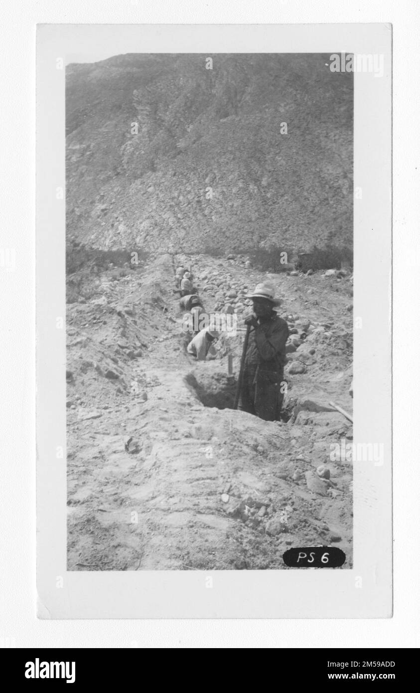 Original caption: "Palm Springs pipeline trench". 1936 - 1942. Pacific ...