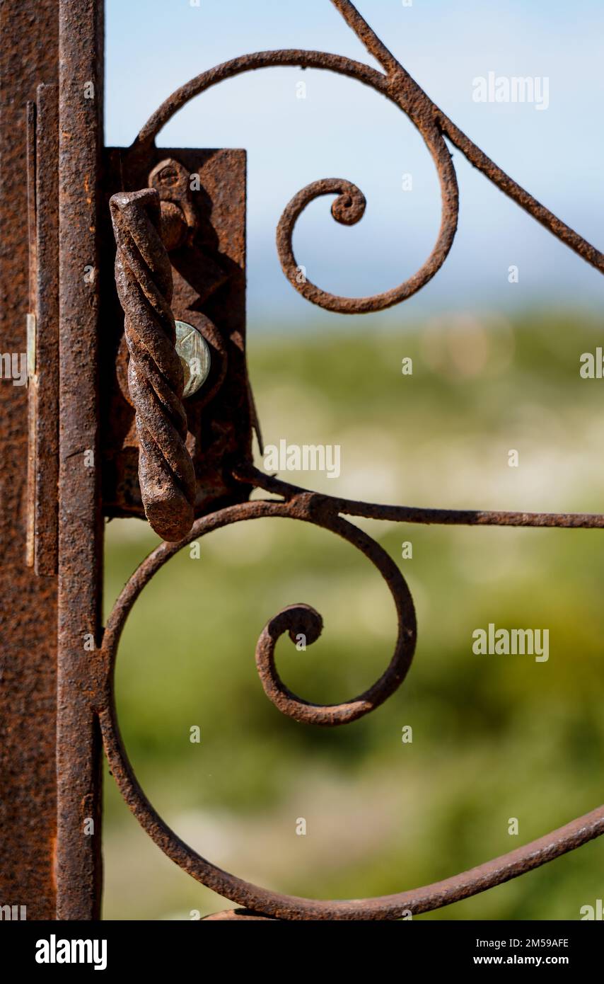 Padlocks attached to an old rusty iron door Stock Photo - Alamy