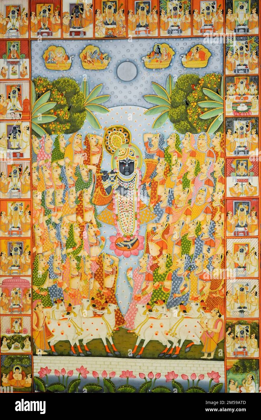 Lord Srinathji Nathdwara pichwai artwork painting Stock Photo - Alamy