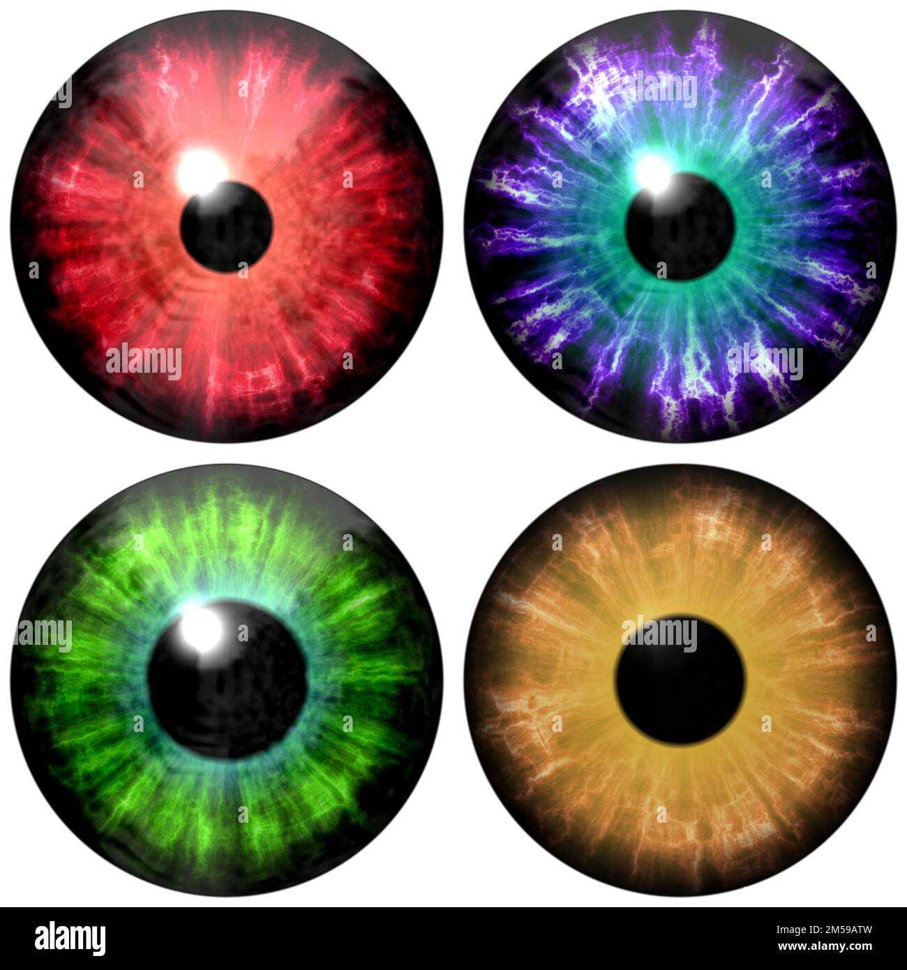 Set of isolated human and animal eyes. Big eye with striped colorful ...