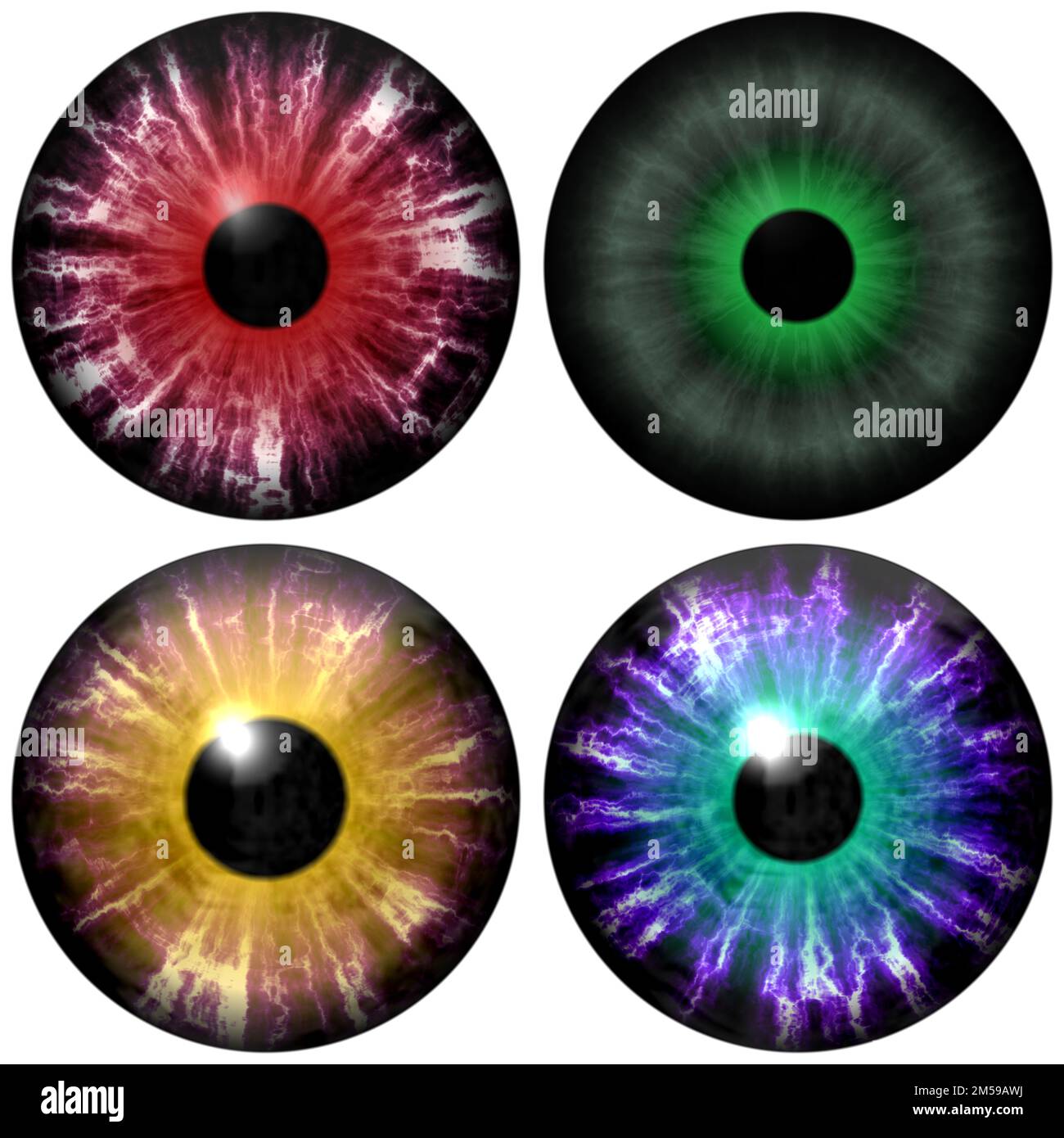 Set of isolated human and animal eyes. Big eye with striped colorful ...