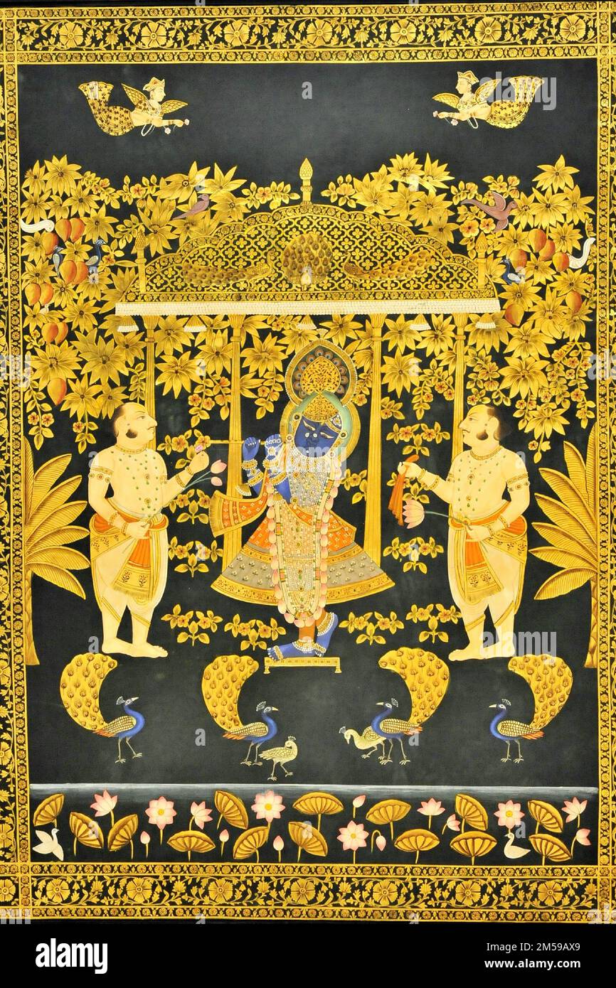 Lord Srinathji Nathdwara pichwai artwork painting Stock Photo - Alamy