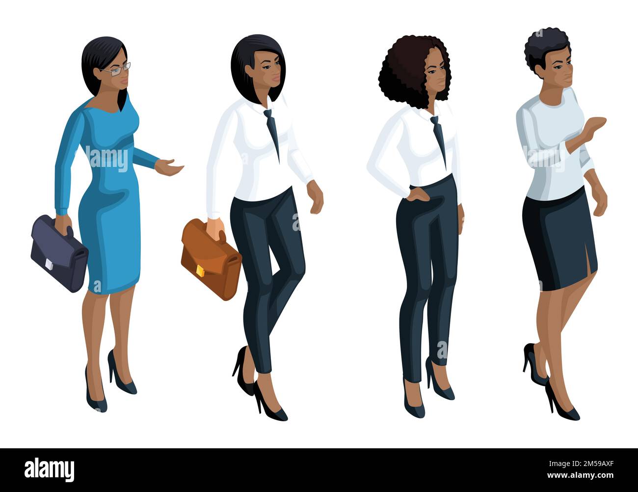 Isometric icons emotion a woman African American, 3d business woman ...
