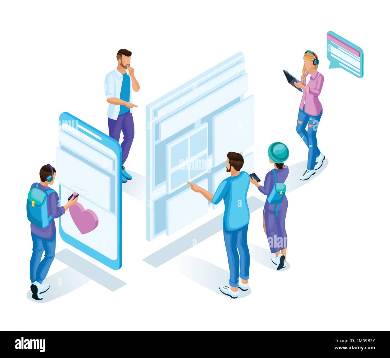 Isometrics teenagers, students, watch the schedule using gadgets online ...