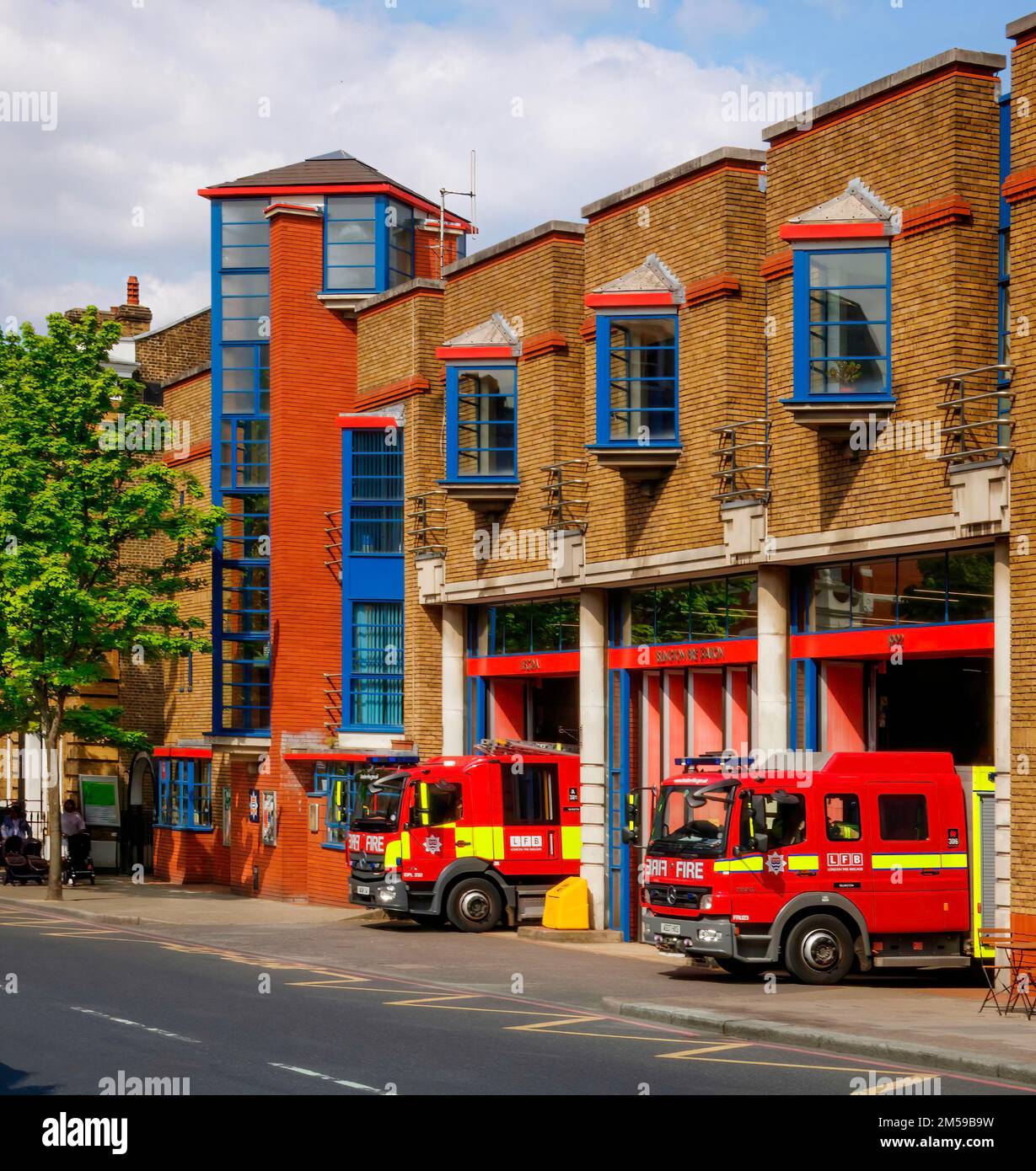 Fire brigade station with fire engines, Islington, London UK Stock ...