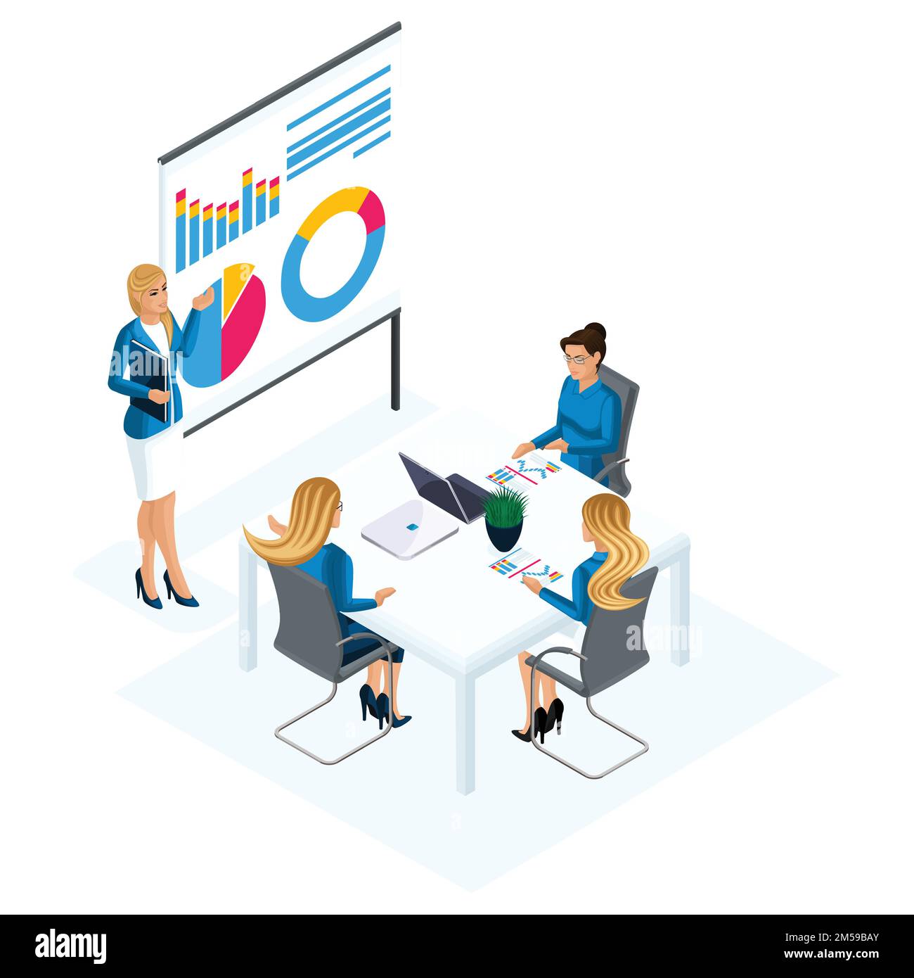 Isometrics business training, business lady teaches a seminar on skills ...