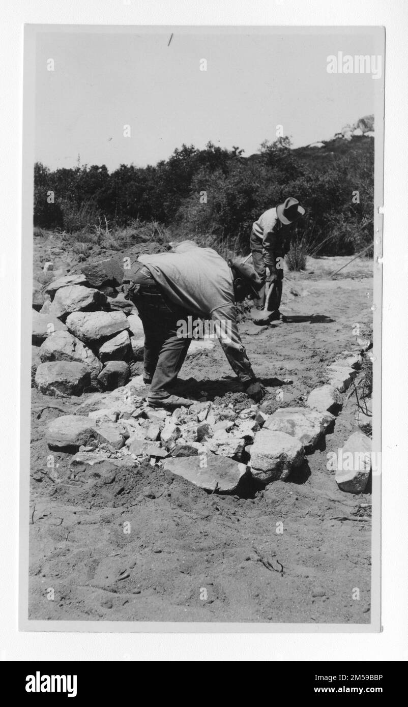 Original caption: "PWA. Manzanita. Laying broken rock and concrete ...