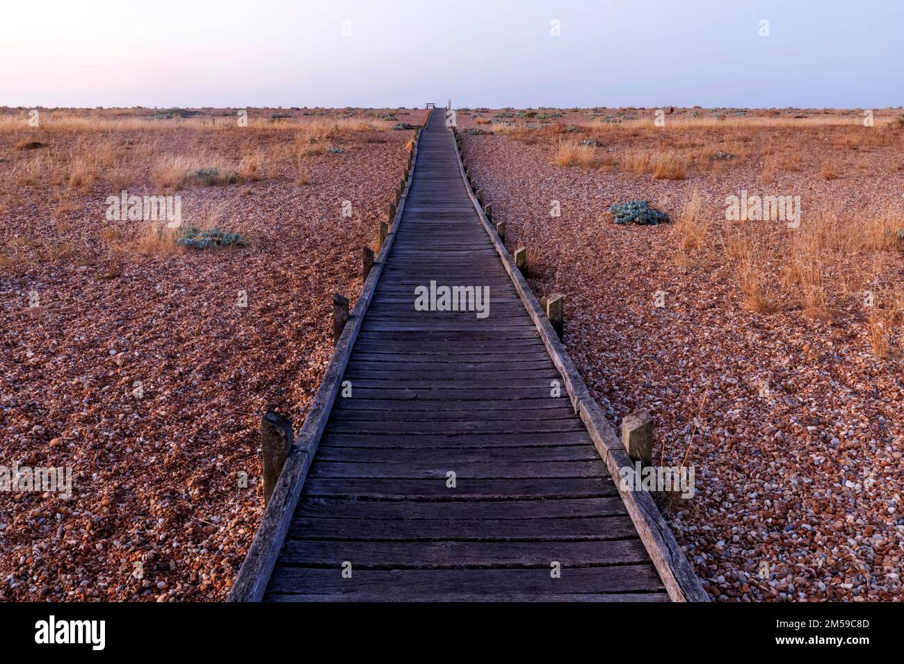 England, Kent, Dungeness, Wooden Walkway on Shingle Beach *** Local ...