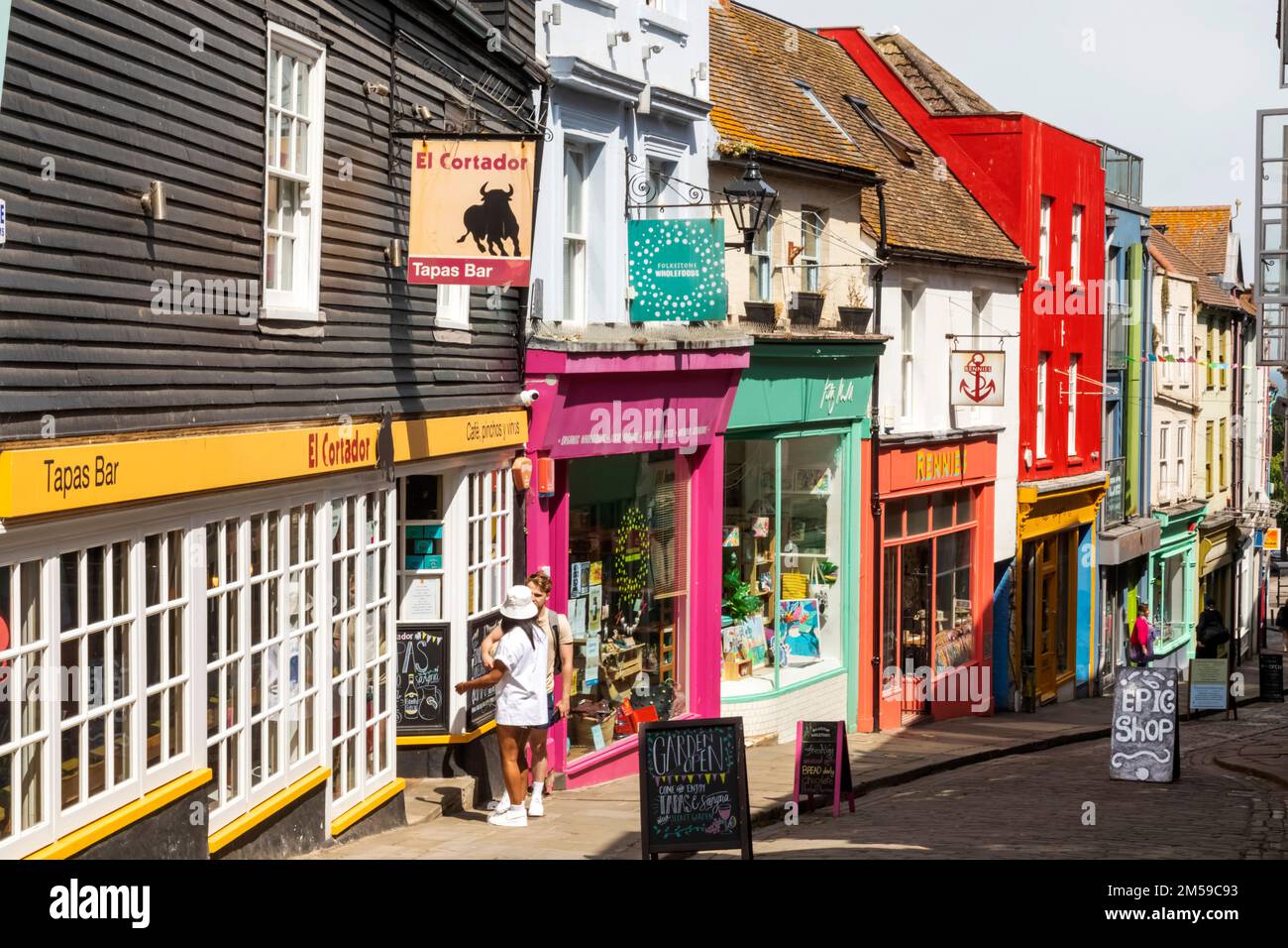 England, Kent, Folkestone, The Creative Quarter, Colourful Shops and ...