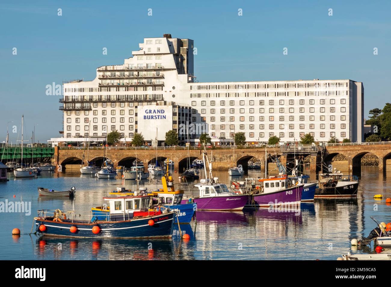 England, Kent, Folkestone, Folkestone Harbour and The Grand Burston Hotel *** Local Caption ...