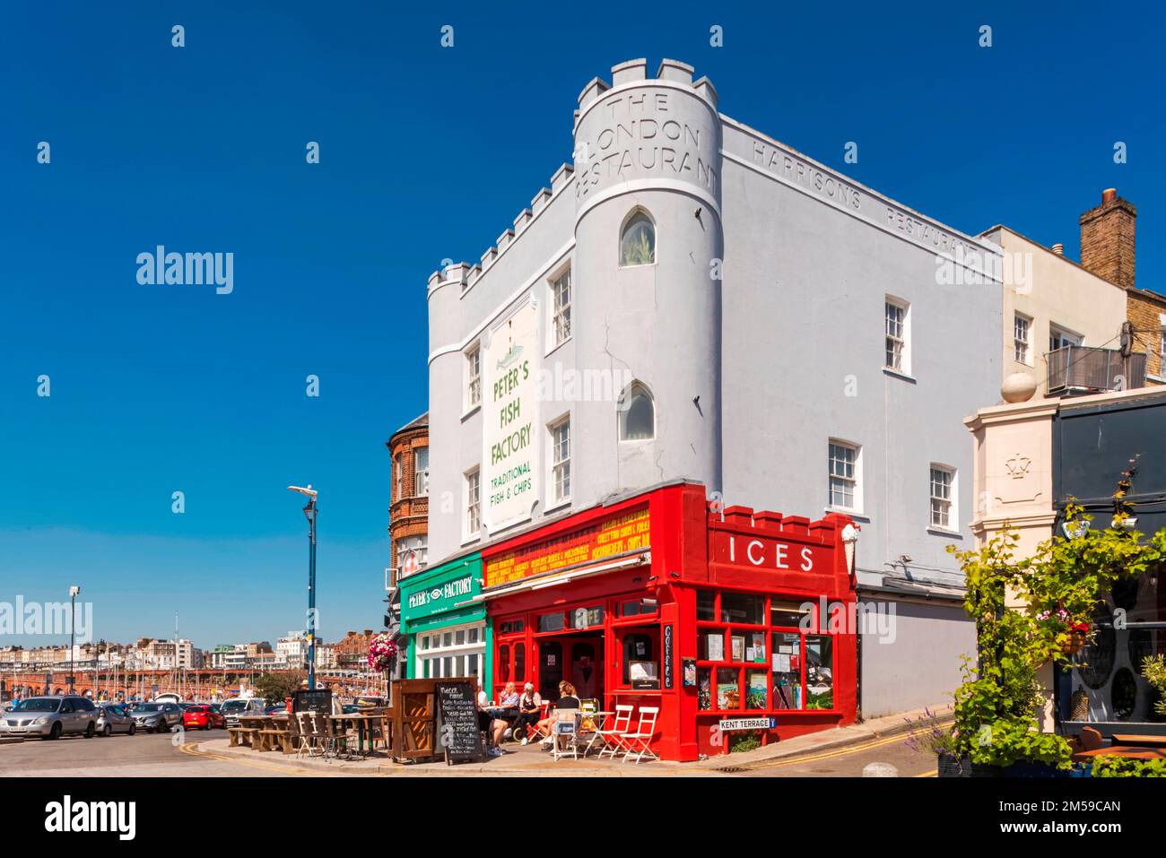 England, Kent, Ramsgate, Colourful Harbourside Cafe *** Local Caption ...