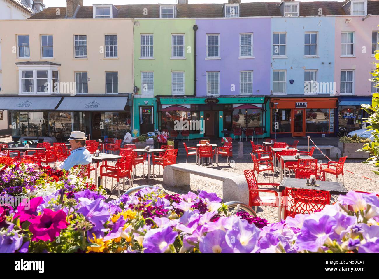 Old town colourful seafront cafes and restaurants hi-res stock ...