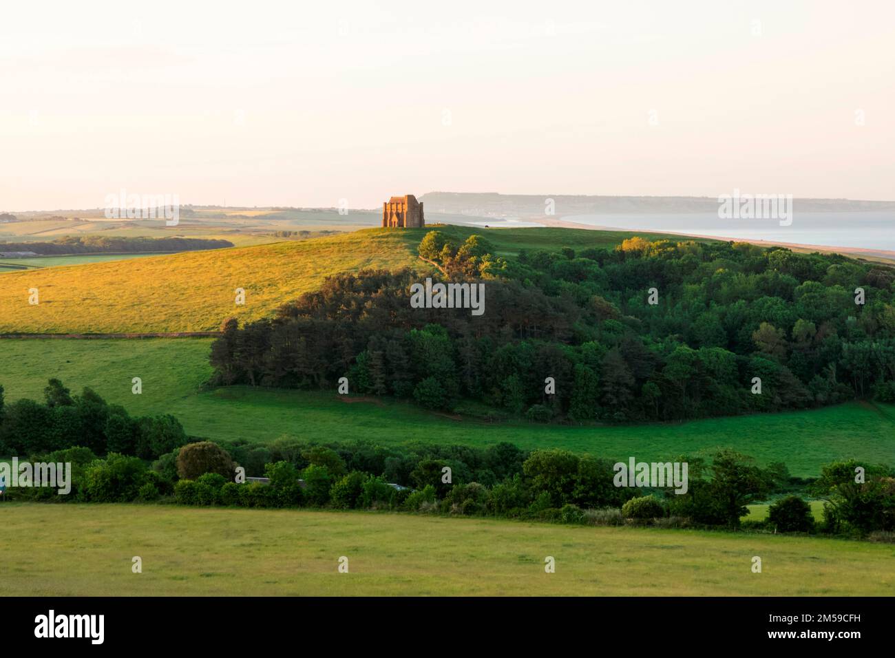 England, Dorset, Abbotsbury, St.Catherine's Chapel and Green Fields ...