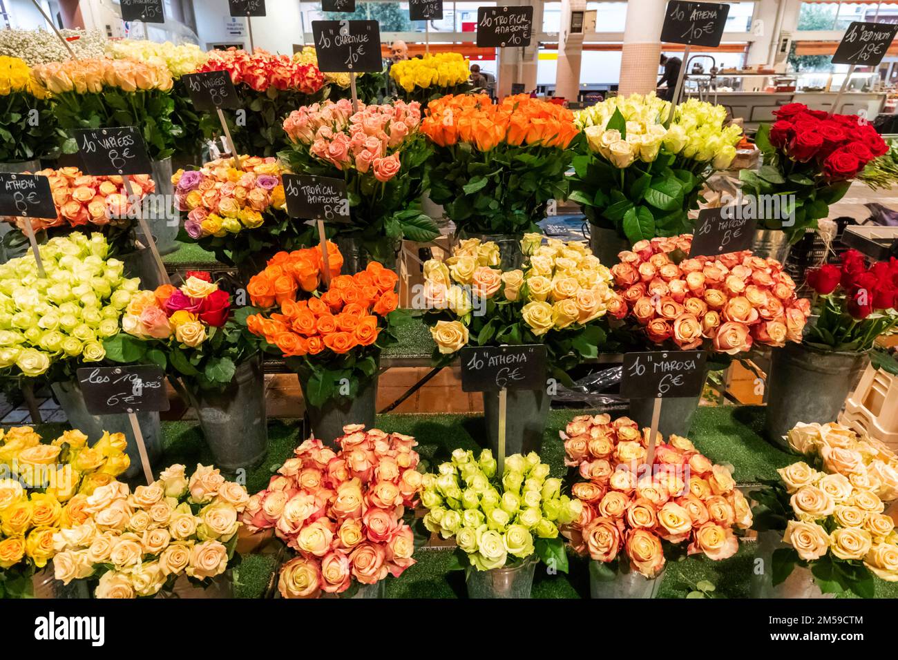 France, French Riviera, Cote d'Azur, Cannes, Forville Market, Flowers ...