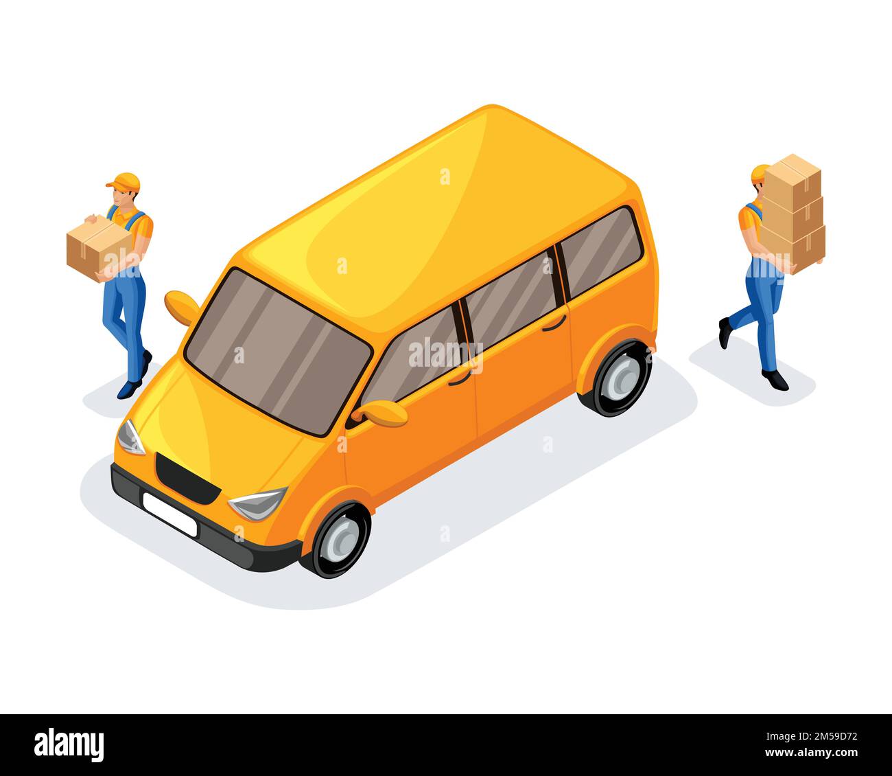 Isometric couriers from the delivery service, carry boxes, fast ...