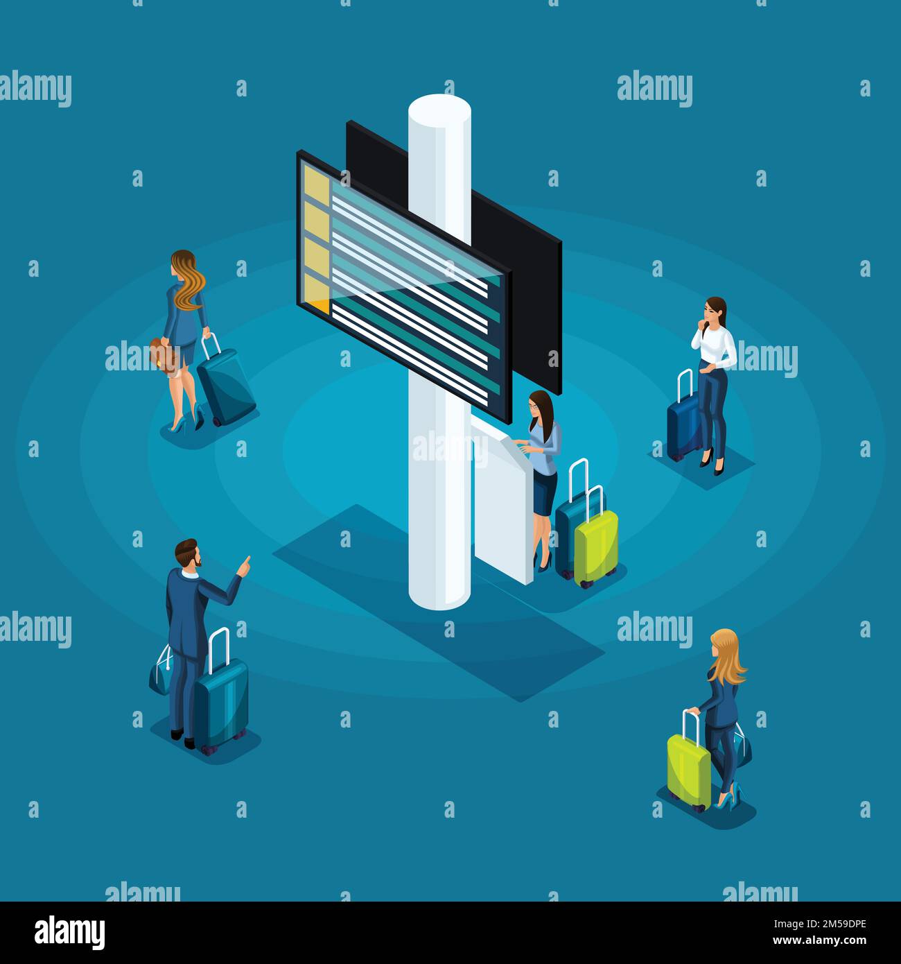 Isometric infographics concept of the waiting room of an international ...