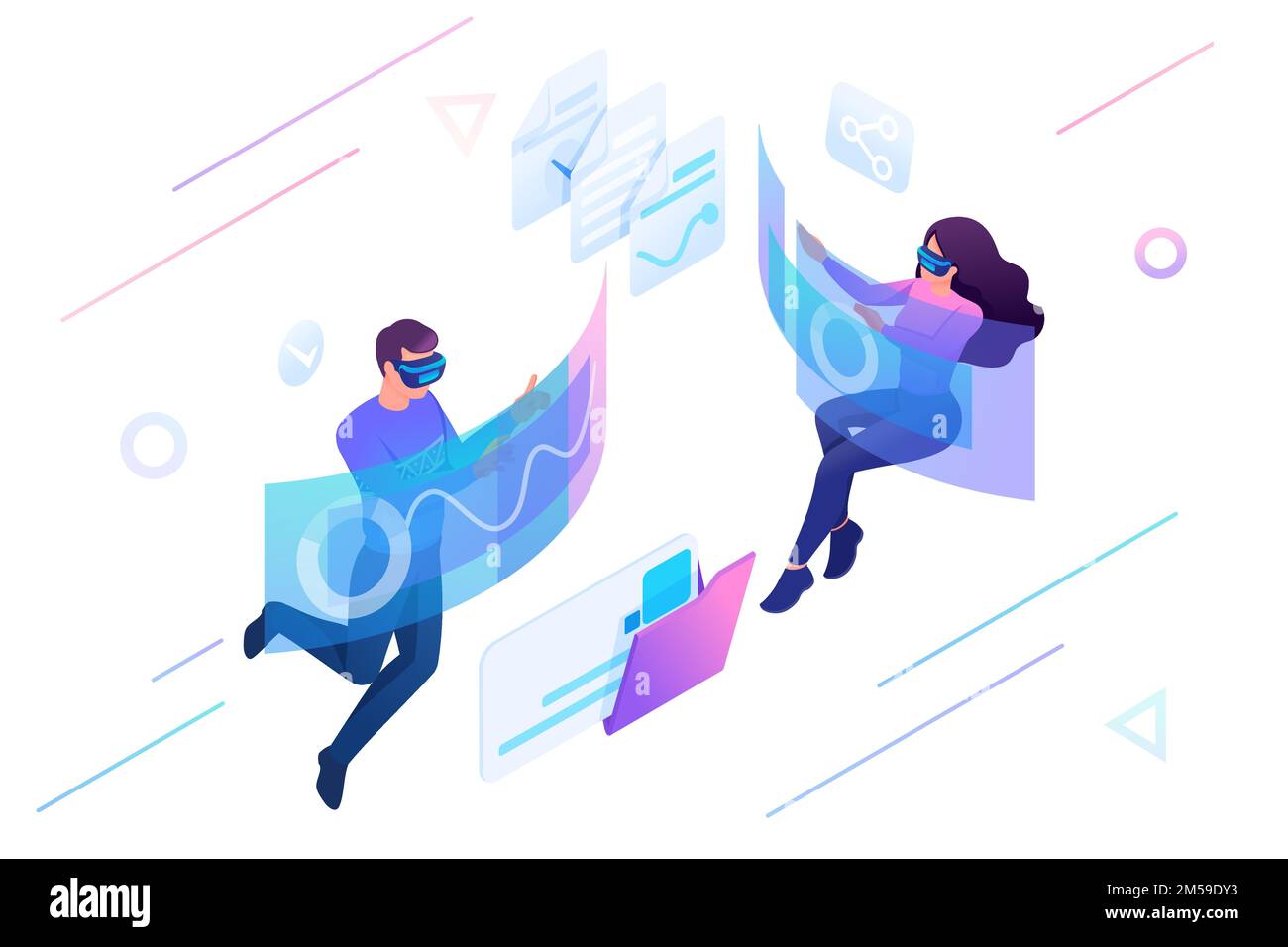 Isometric concept Young people use augmented reality and virtual ...