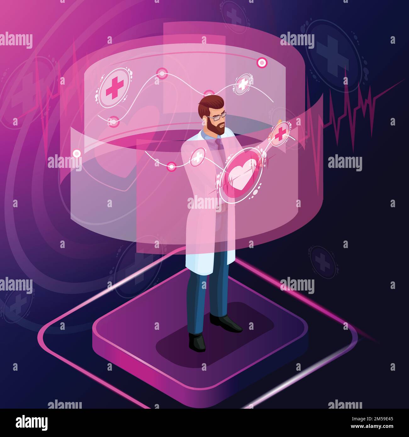 Isometric doctors isometric diagnosis the disease, prescribes medicine ...