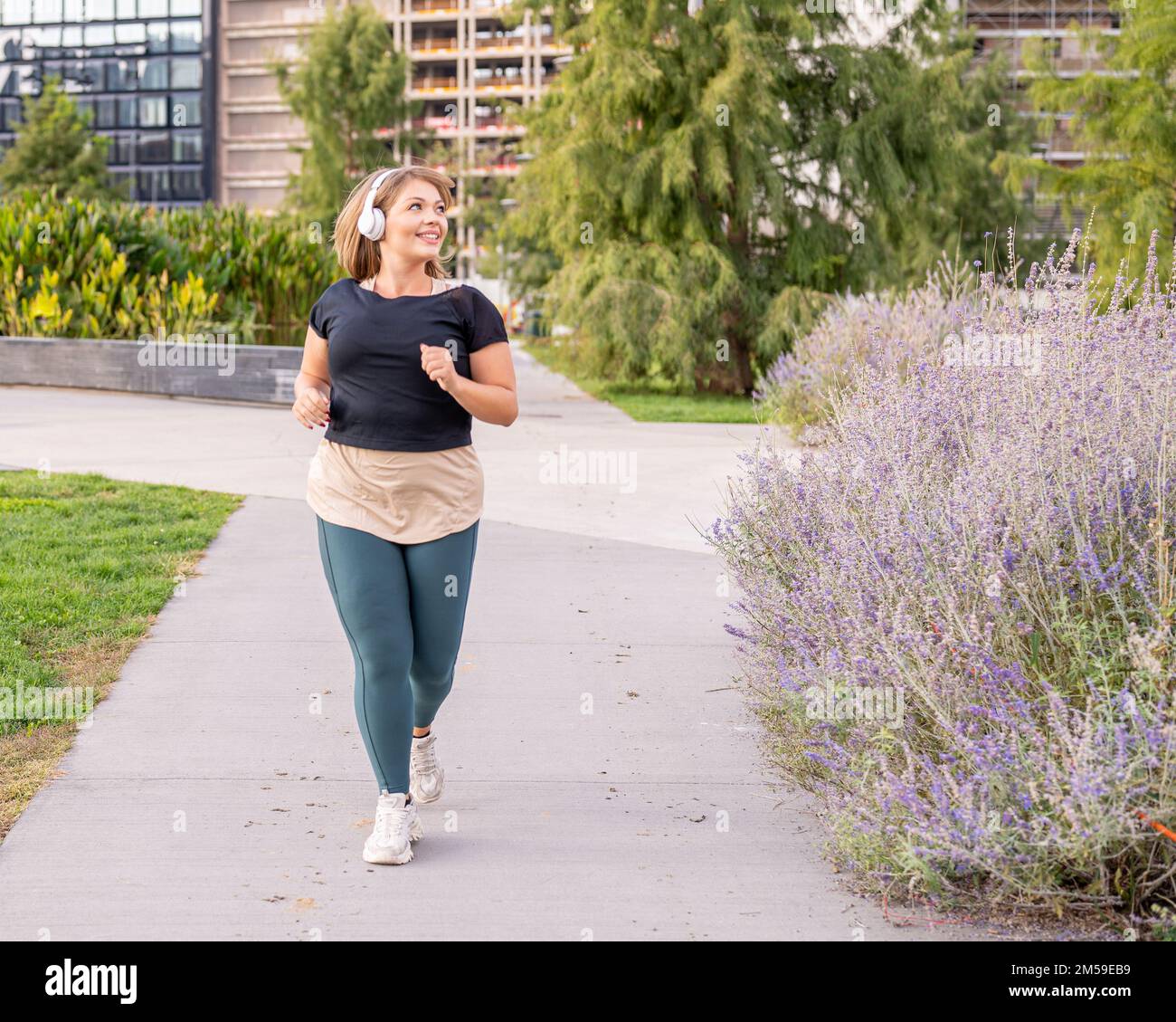 young curvy woman running, healthy and fitness lifestyle, body positive ...