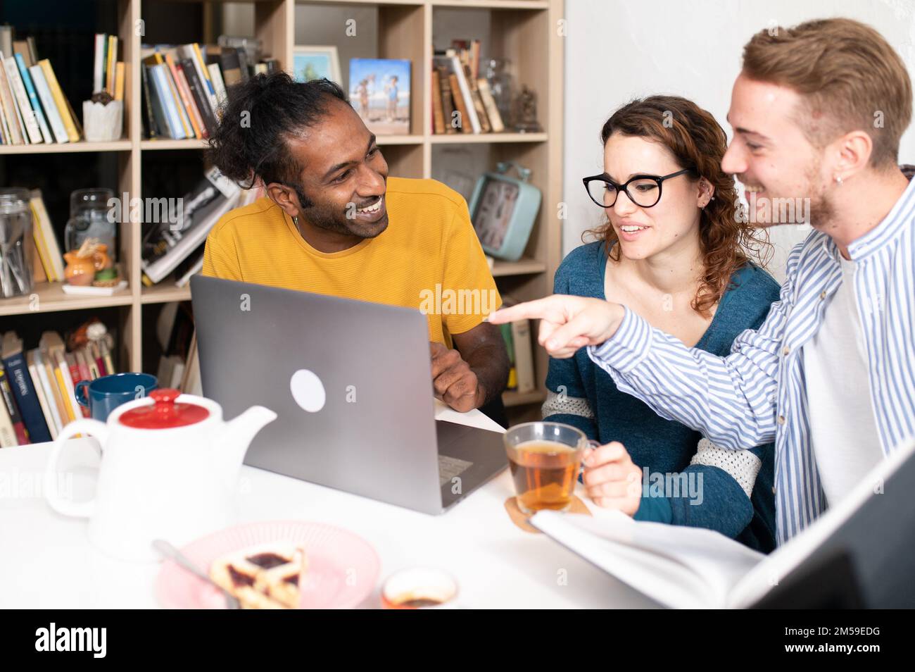 Generation z multiracial students at caferia, group of young people ...