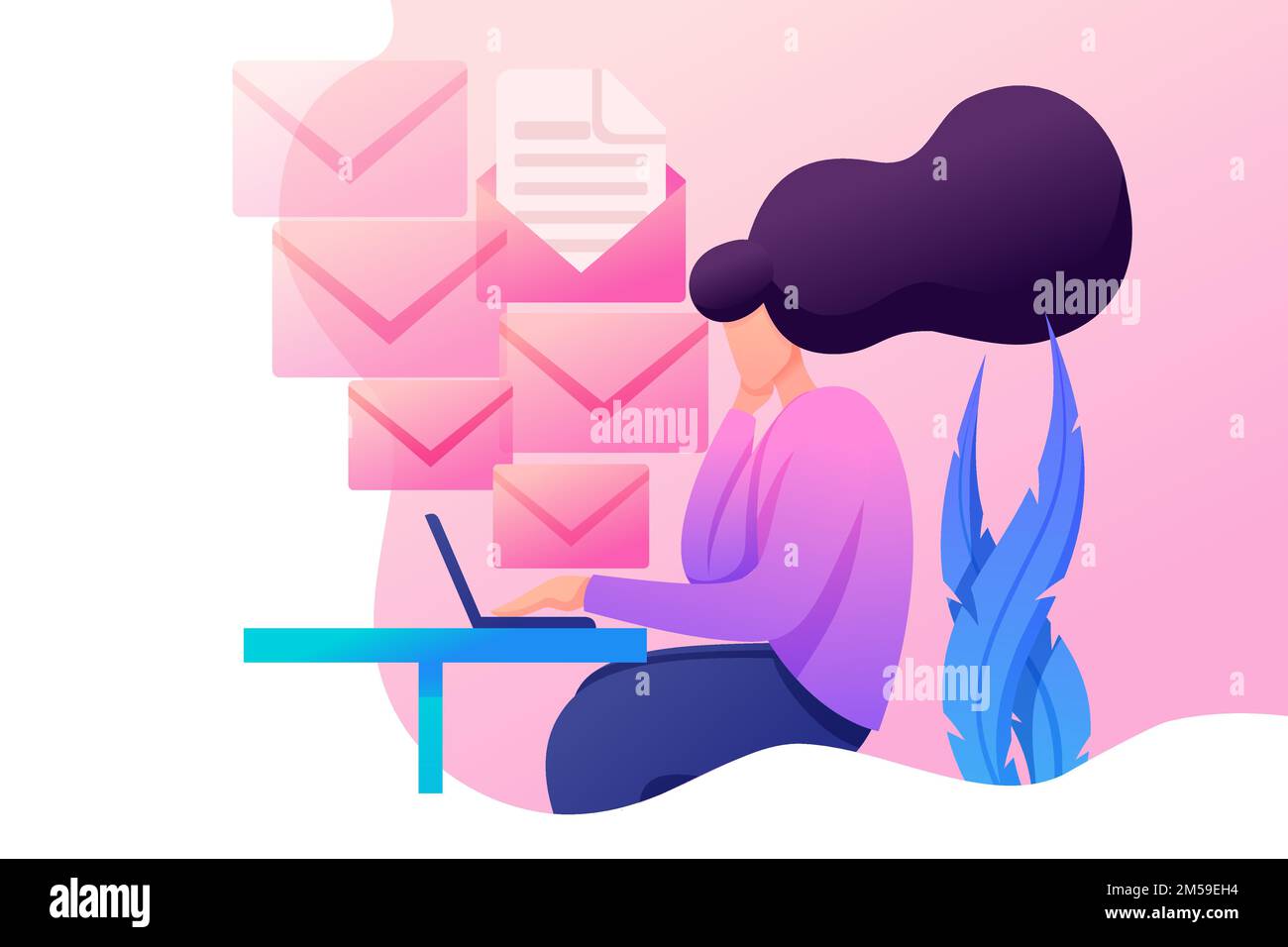 Young Girl is engaged In sending messages, an office employee at work ...