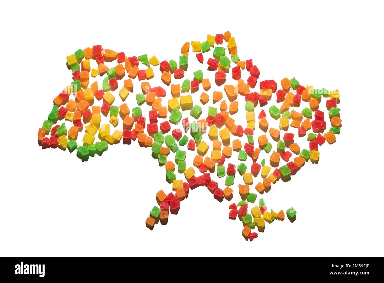 grain on a white background in the shape of a map of Ukraine; in the ...