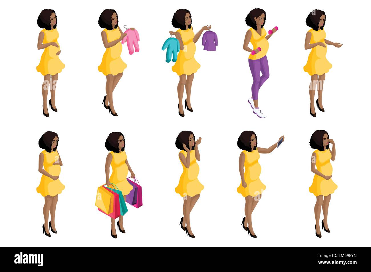 Quality Isometry, 3D pregnant African American girl, a large set of ...