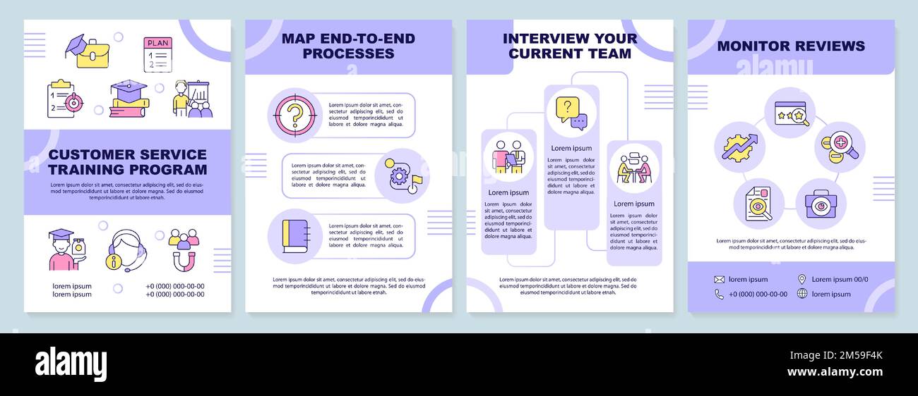 Customer service training program purple brochure template Stock Vector ...