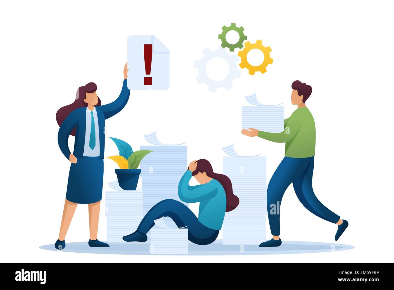 Stressful situation of the office, depression at work, a large number ...