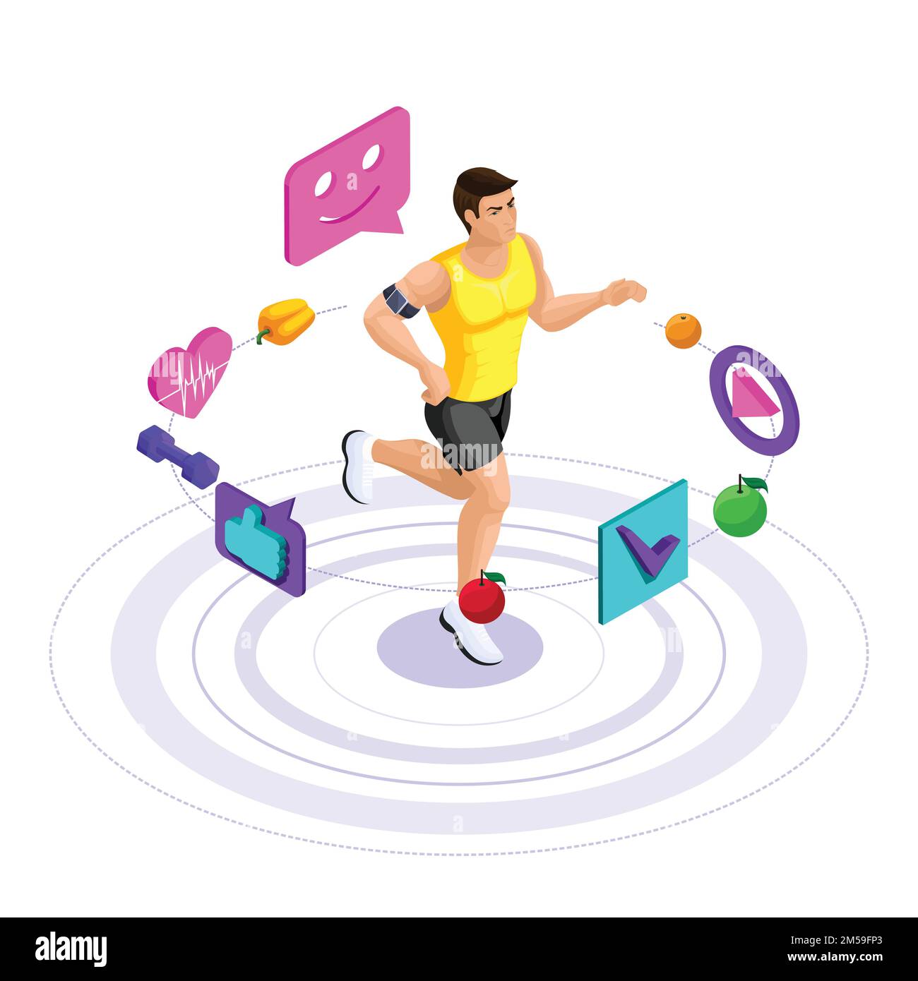 Isometric male athlete, beautiful sports body, trains, running, healthy ...