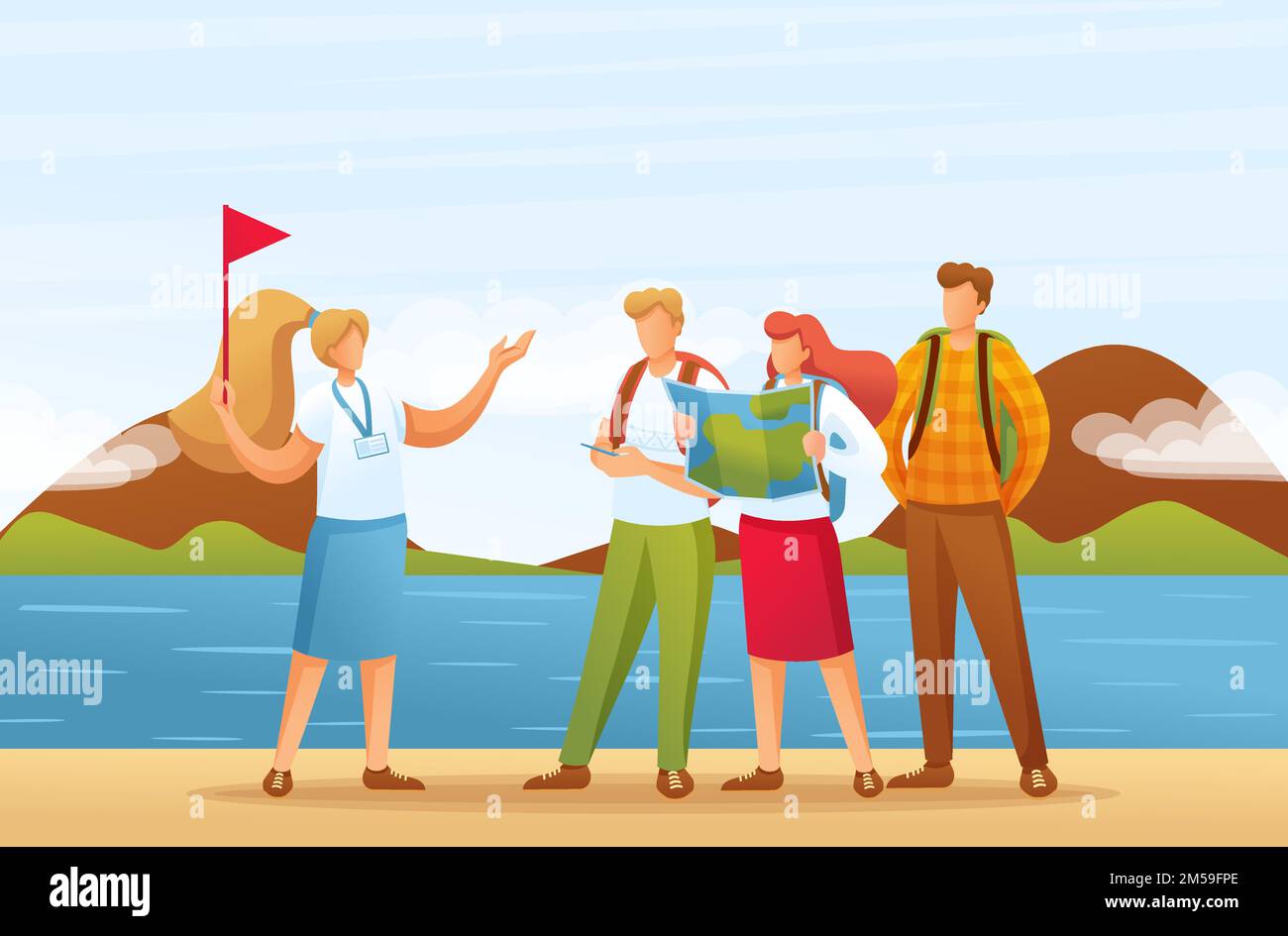 Tourists on a tour of the city, the guide tells about the sights of the ...