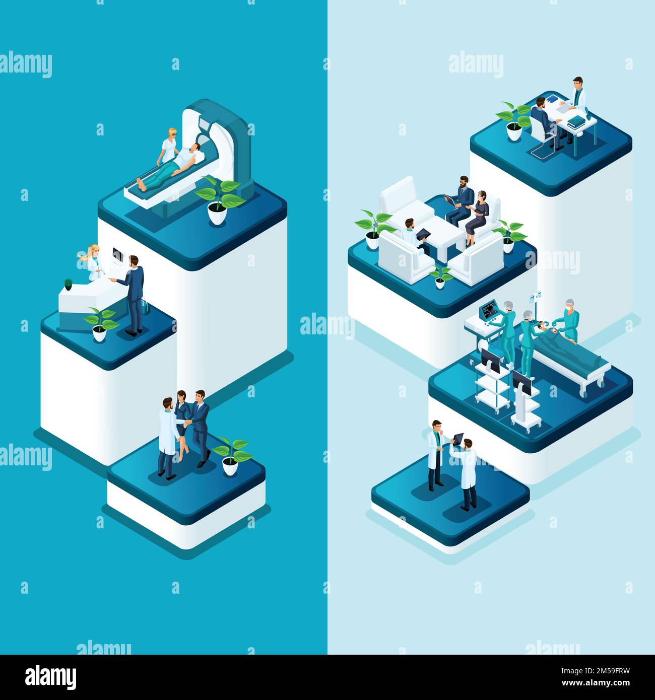 Isometric banners Hospital, Medical MRI Scan, Operating Room with ...