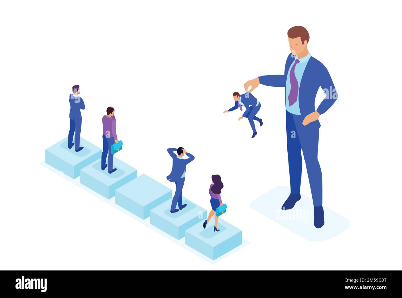 Isometric Bright concept personnel change, the big boss keeps the ...