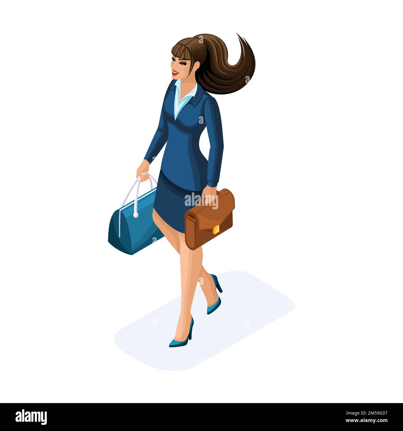 Isometric of a beautiful woman on a business trip, comes with her ...