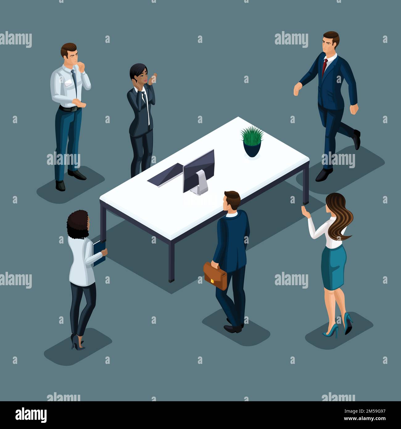 Isometrics businessman on a gray background of different nationalities ...