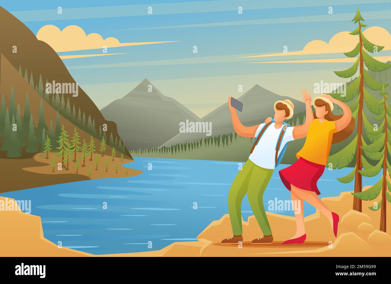 Tourists explore the beauty of nature, vacationers are photographed in ...
