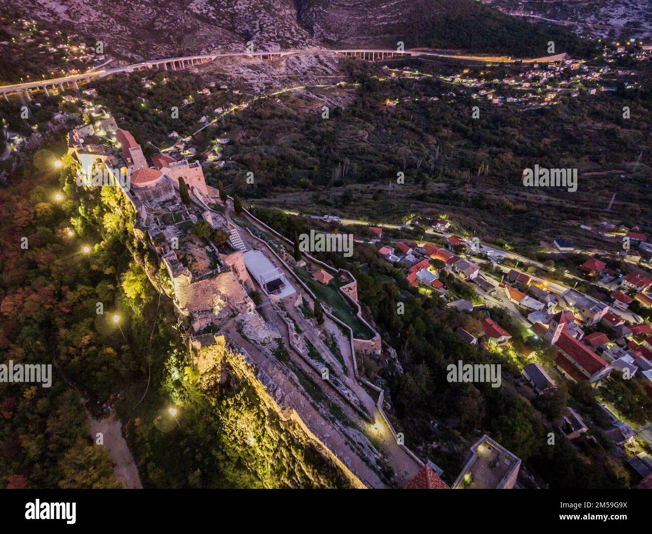 Aerial view shows medieval Fortress of Klis in Split, Croatia on ...