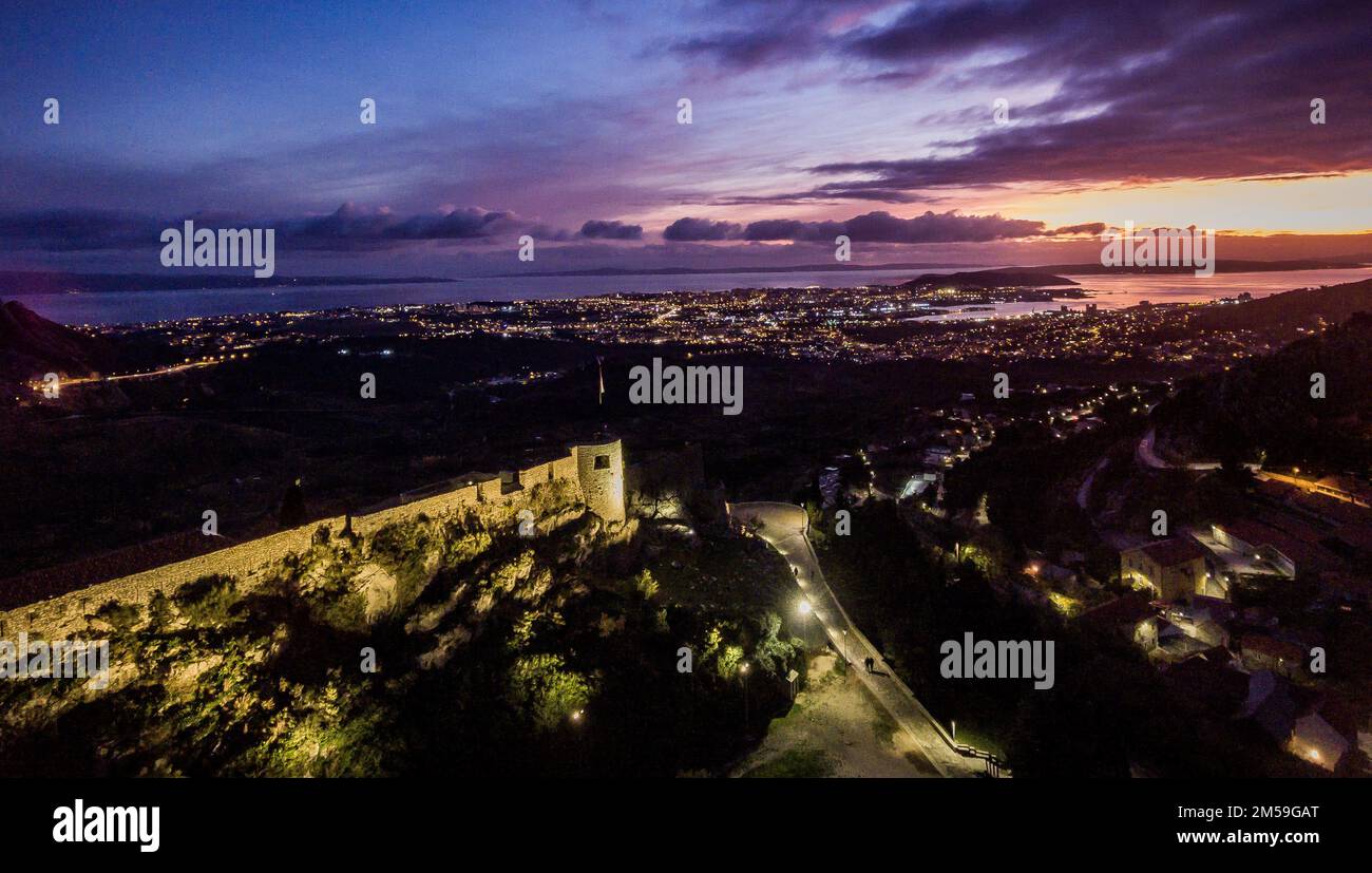 Aerial view shows medieval Fortress of Klis in Split, Croatia on ...