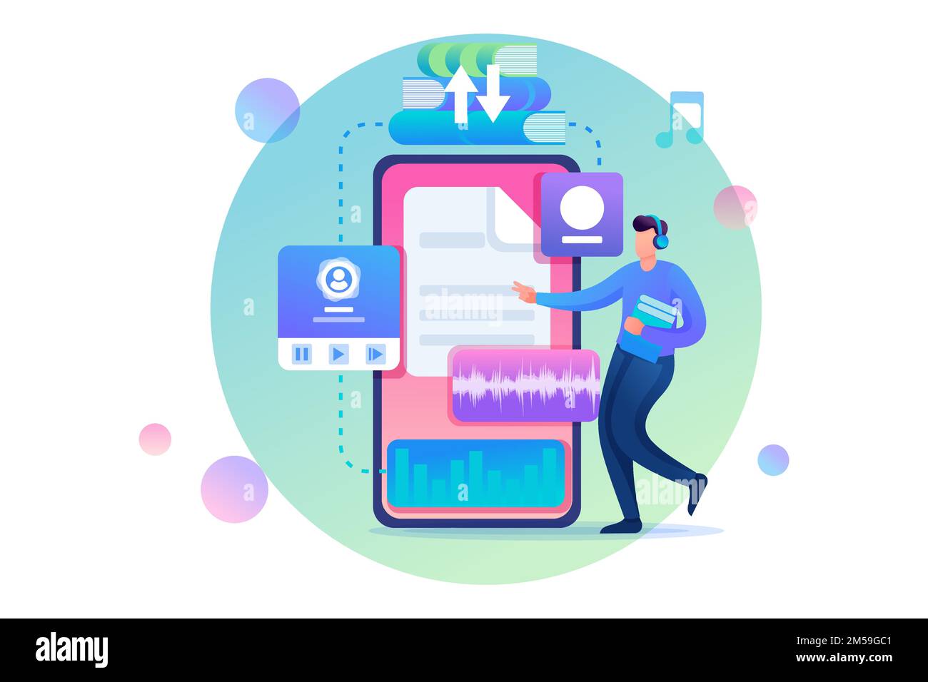 Young man enjoys his electronic library, downloaded new e-books. Flat ...